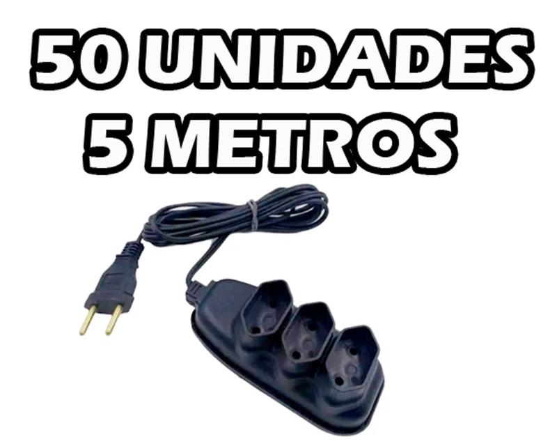 50 Unidades Extensão Elétrica 3 Saídas 5 Metros 2 Polos Preço de ...