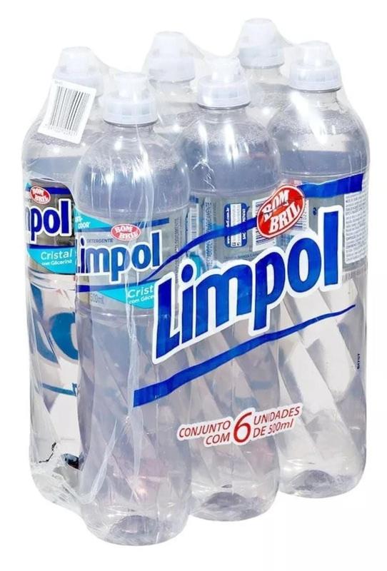 6 Detergente Líquido Cristal Frasco 500ml - Limpol - Detergente ...