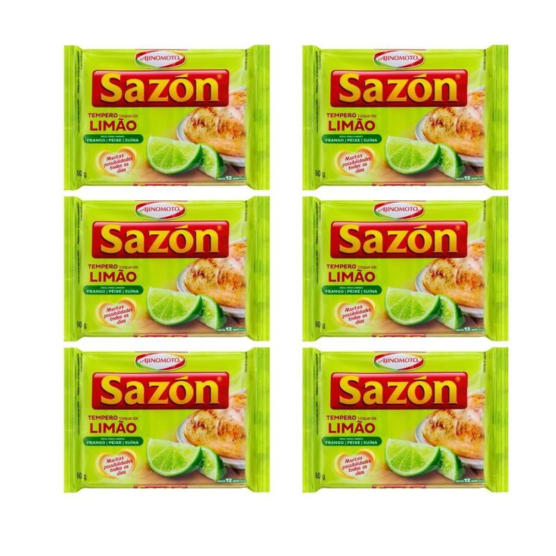 6 Pacotes 60g Sazon Ajinomoto Tempero Cor Verde Sabor Limão - Tempero ...
