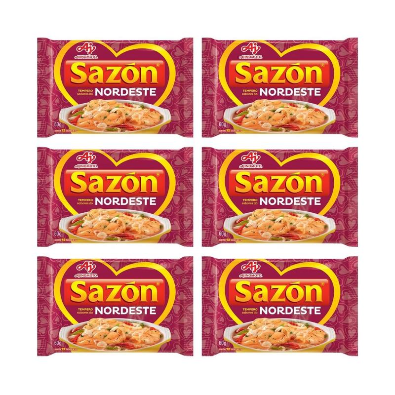 6 Pacotes com 60g Sazon Ajinomoto Tempero Sabor Nordeste - Tempero ...