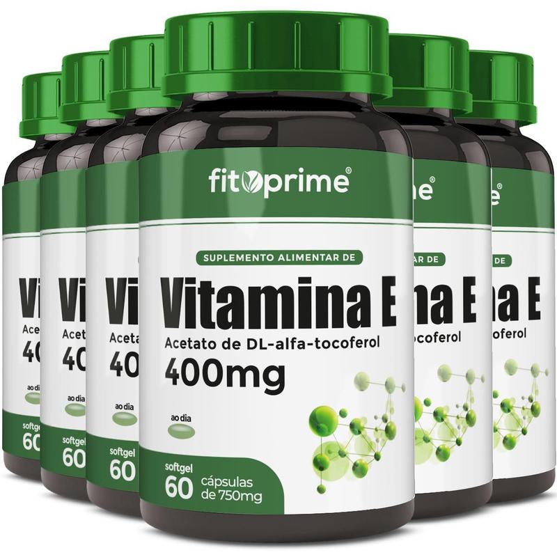 6 Potes Vitamina E 400mg 400UI por Cápsula Com 60 Cápsulas Fitoprime ...