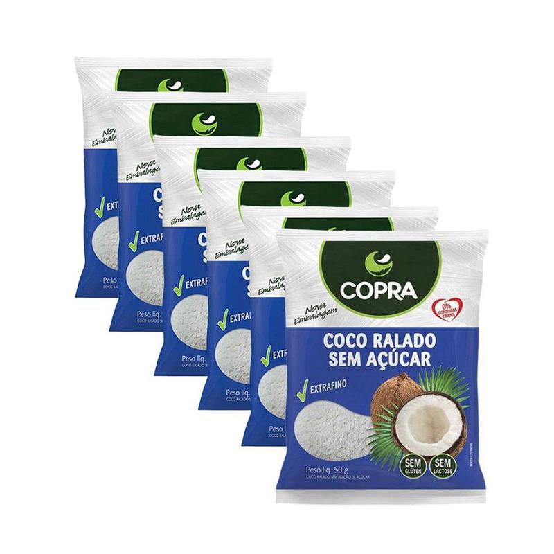 6uni Coco Ralado Fino Puro sem Açúcar 50gr - Copra - Coco Ralado ...