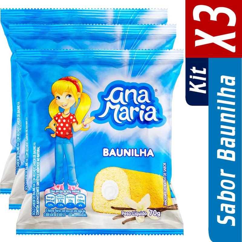 7896002362412 - kit com 3 pacotes de 70g - bolinho ana maria - sabor ...