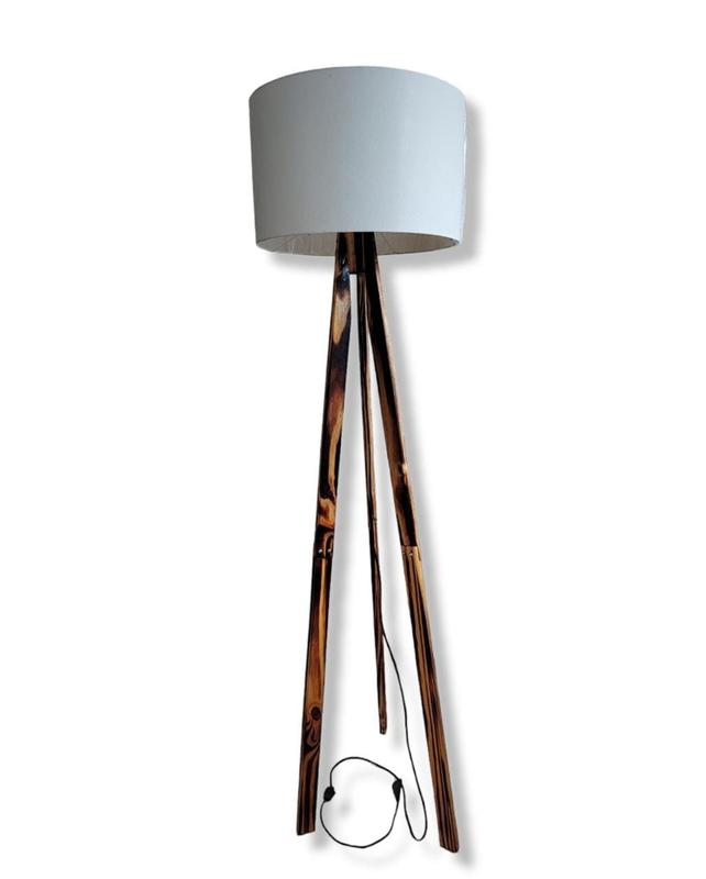 Abajur de piso sala quarto luminária chão decoração tripé rustico 1,55 ...