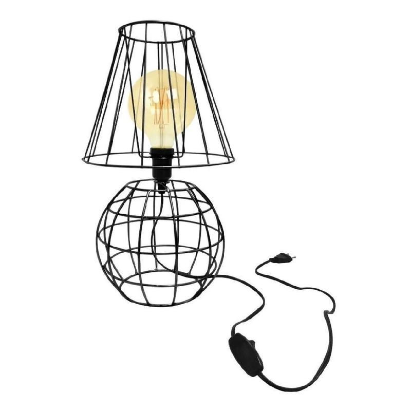 Abajur Rustico Luminária De Mesa Aramado Bolinha - Preto - Bruno ...