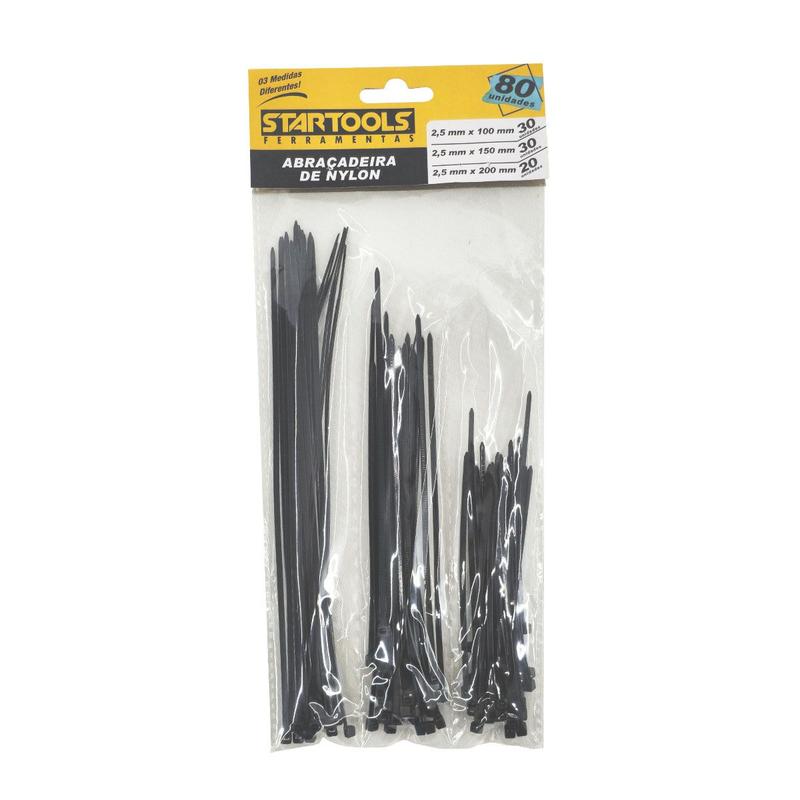 Abraçadeira de Nylon 80 Unidades 3 Tamanhos 100mm 150mm 200mm X 2,5mm ...