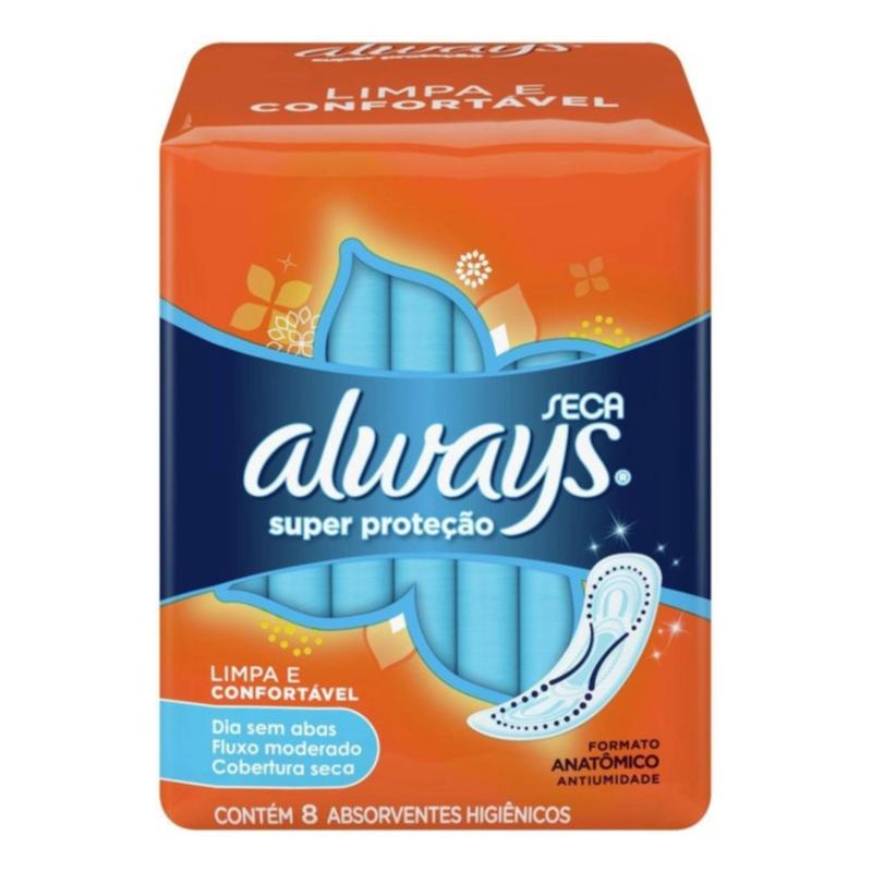 Absorvente Always Super Proteção Básico Cobertura Seca Com Abas 8 un ...