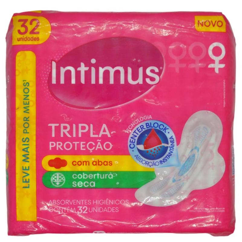 Absorvente Intimus Tripla Proteção Cobertura Seca com Abas 32 Unidades ...