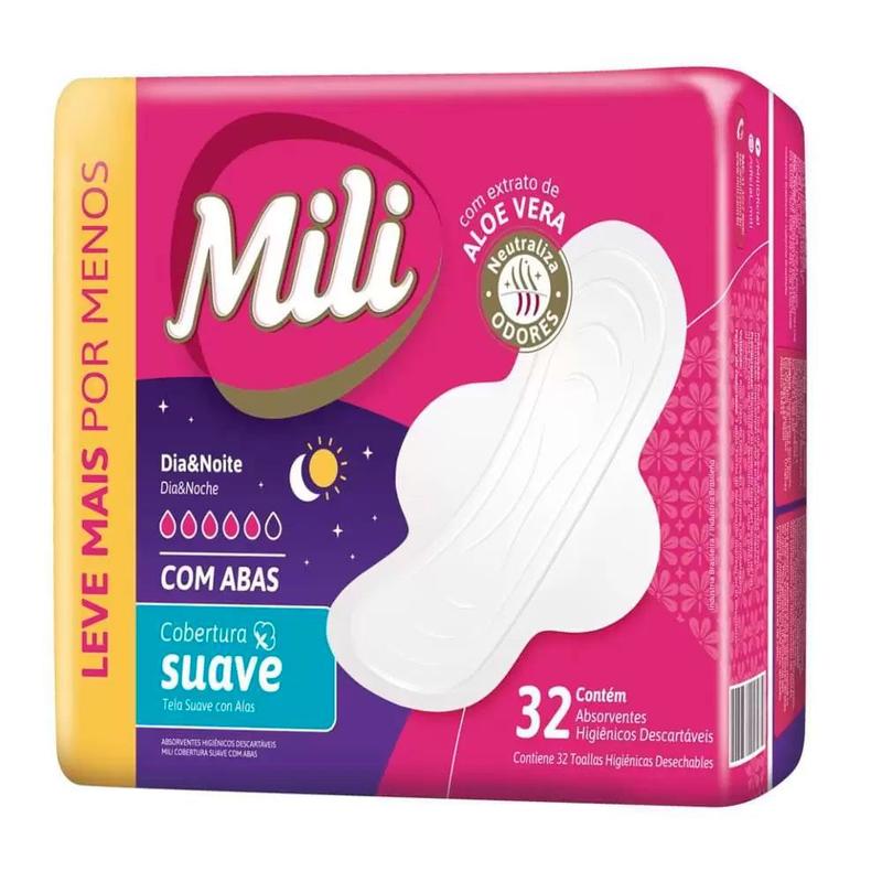 Absorvente Mili Dia E Noite Com Abas Cobertura Suave Sem Odores 32 ...