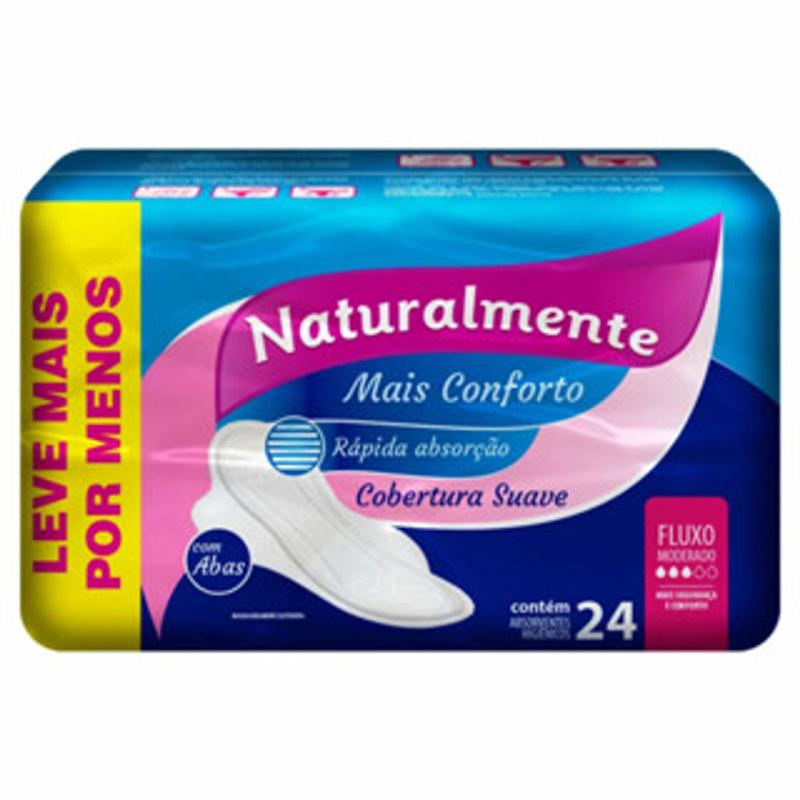 Absorvente Naturalmente 24 Unidades Gel Mais C/Abas Leve Mais Pague ...