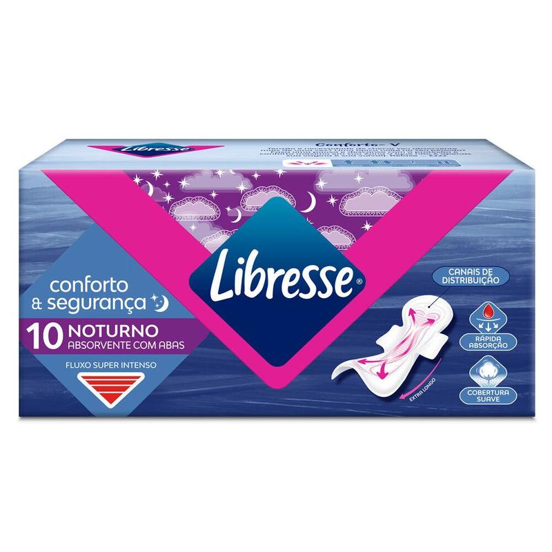 Absorvente Noturno c/ abas Libresse Conforto e Segurança 10u ...