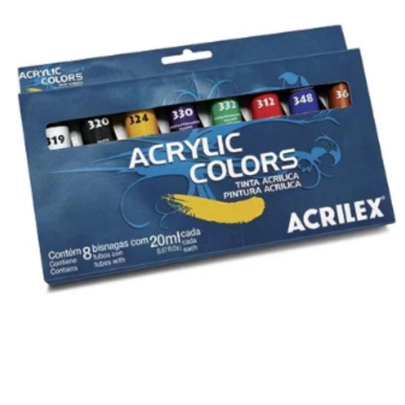 ACRILEX Tinta acrilica p/ tela c/20ml conjunto c/8 cores - Tinta ...