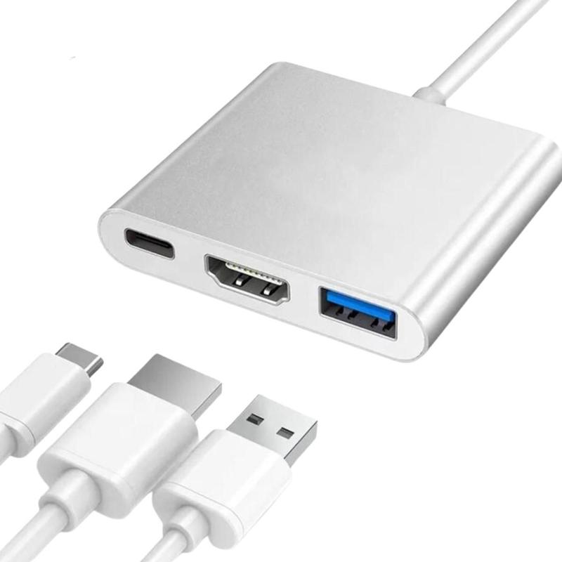 Adaptador 3 Em 1 Multifuncional Usb Tipo C Hdmi Usb 4k 3.0 - Tomate ...