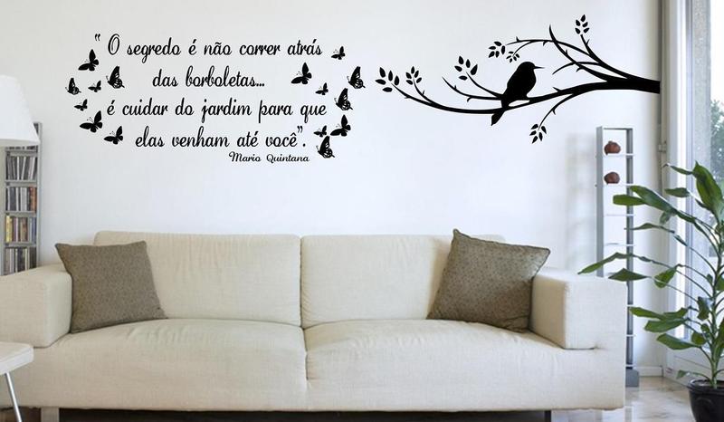 Adesivo Decorativo De Parede Frase Com Galho E Passaro Gaudesivos