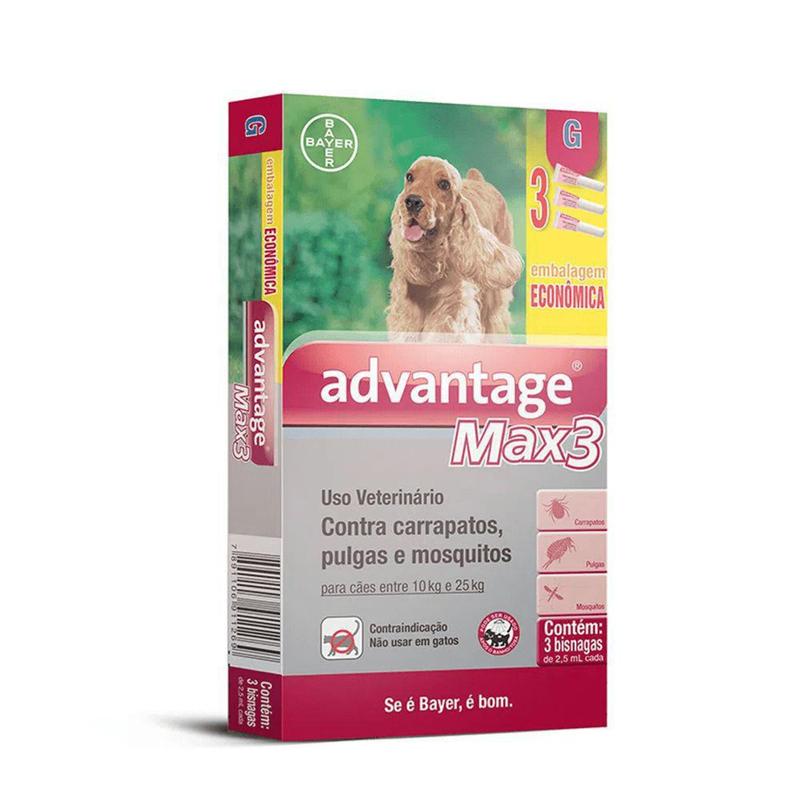 Advantage Max3 Combo - para Cães de 10g até 25kg - 2,5ml - Bayer ...