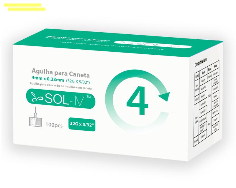 Agulha para Caneta de Ultra fine 4mm 32G 100 Unid Sol-M, - Agulha de ...