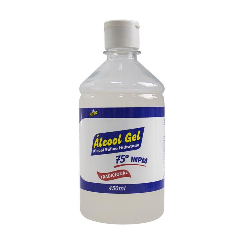 Álcool Gel Etílico Hidratado 75 INPM Saneante Higienizador 450 ml Tradicional (Cx c/ 12 Frascos ...