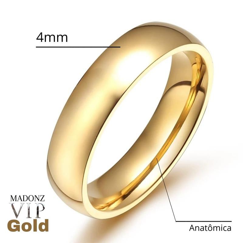 Aliança de Casamento Noivado Tradicional 4mm Avulsa Banho de Ouro de 10 ...