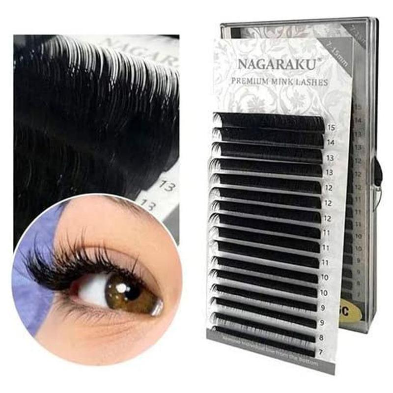 Alongamento de Cílios Nagaraku 16 Fileiras Fio a Fio 0.07D Volume Russo Sem Cola Curvatura D ...