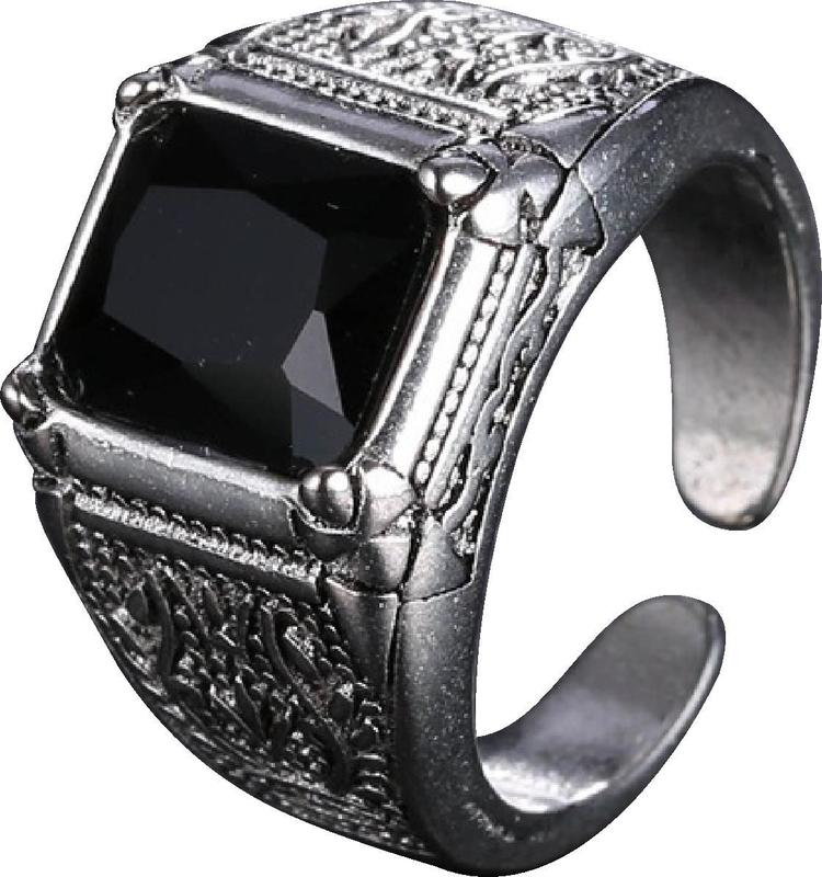 Anel Pedra Ônix Natural Preta Masculino De Aço Inox - Balderman - Anel ...