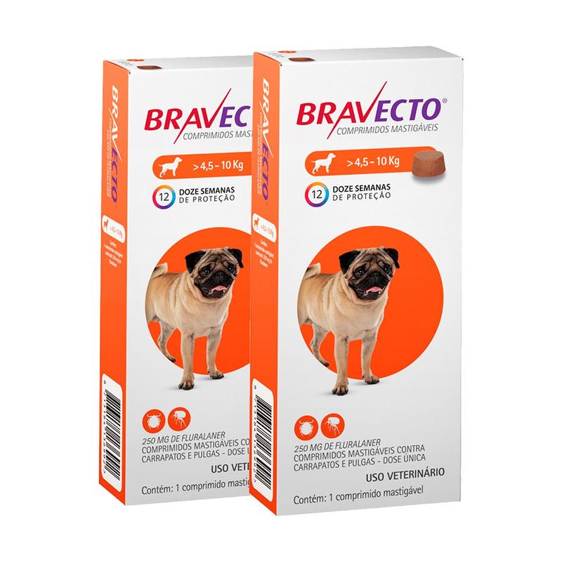 Antipulgas E Carrapatos Bravecto 4,5 A 10kg 250mg Kit Com 2 - MSD - Antipulga e Carrapaticida ...