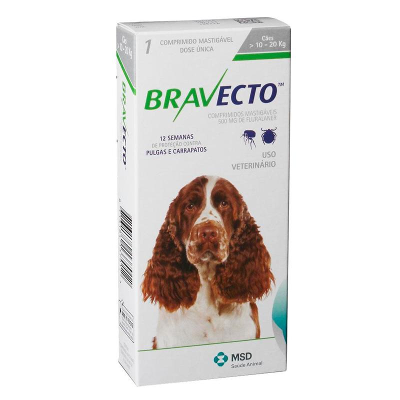 Antipulgas e Carrapatos Bravecto MSD Cães 10 à 20 kg 500 mg - MSD ...