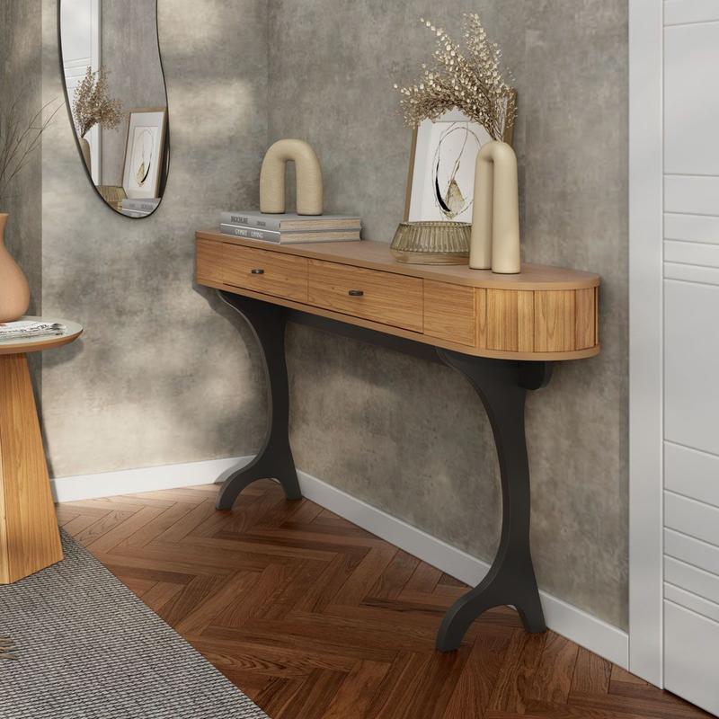 Aparador De Sala 2 Gavetas Curvo TB295 Dalla Costa Freijó E Preto Fosco ...