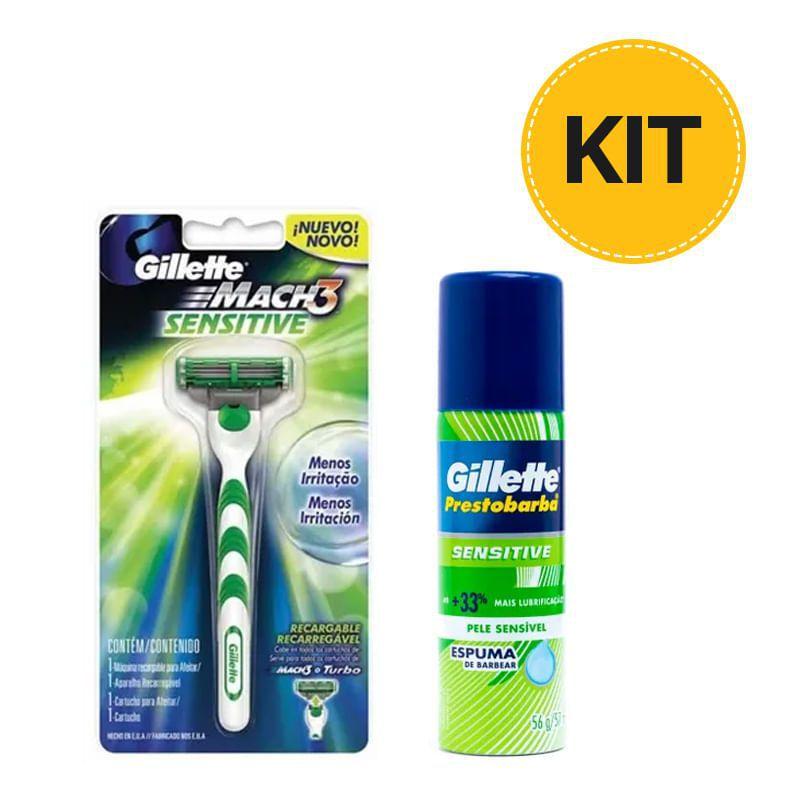 Aparelho De Barbear Gillete Mach3 Sensitive + Gel Para Barbear Gillette ...