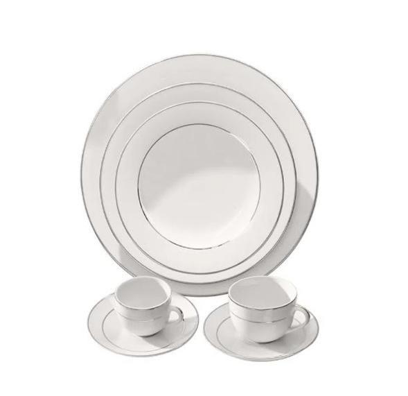 Aparelho de Jantar em Porcelana Com Borda Prateada Mônaco 42 Peças ...