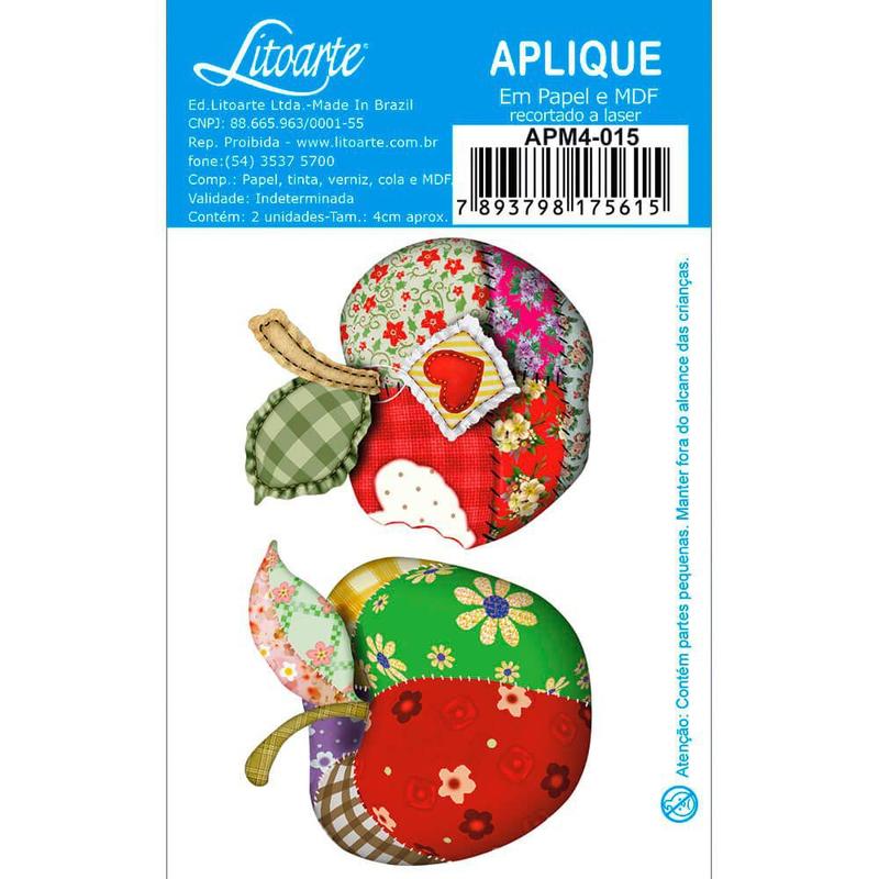 Aplique de MDF e Papel - Maçã Patch - APM4-015 - Litoarte - Armarinhos ...