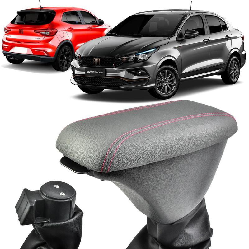 Apoio De Braço Fiat Argo Cronos 2017 Couro Grafite Costura Vermelha ...