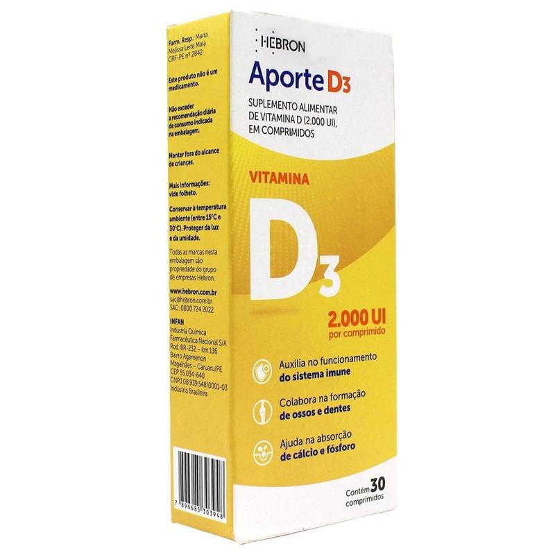 Aporte D3 2.000UI com 30 Comprimidos - Hebron - Vitaminas A-Z ...