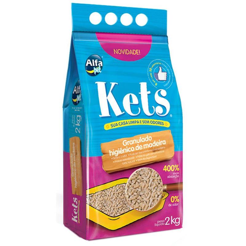 Areia Kets Granulada de Madeira para Gatos 2kg - Alfa Pet - Areia para ...