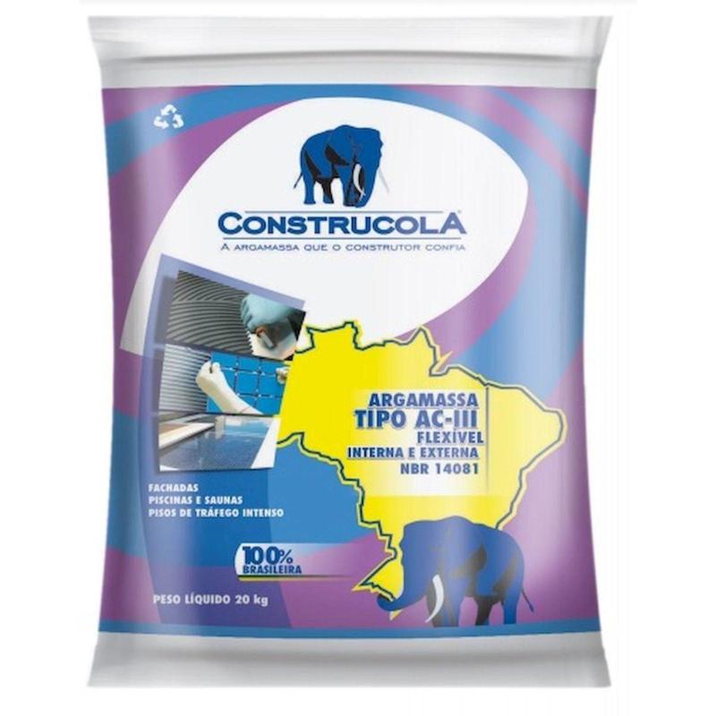 Argamassa AC3 Flexível Cinza 20kg - Construcola - Argamassa para ...
