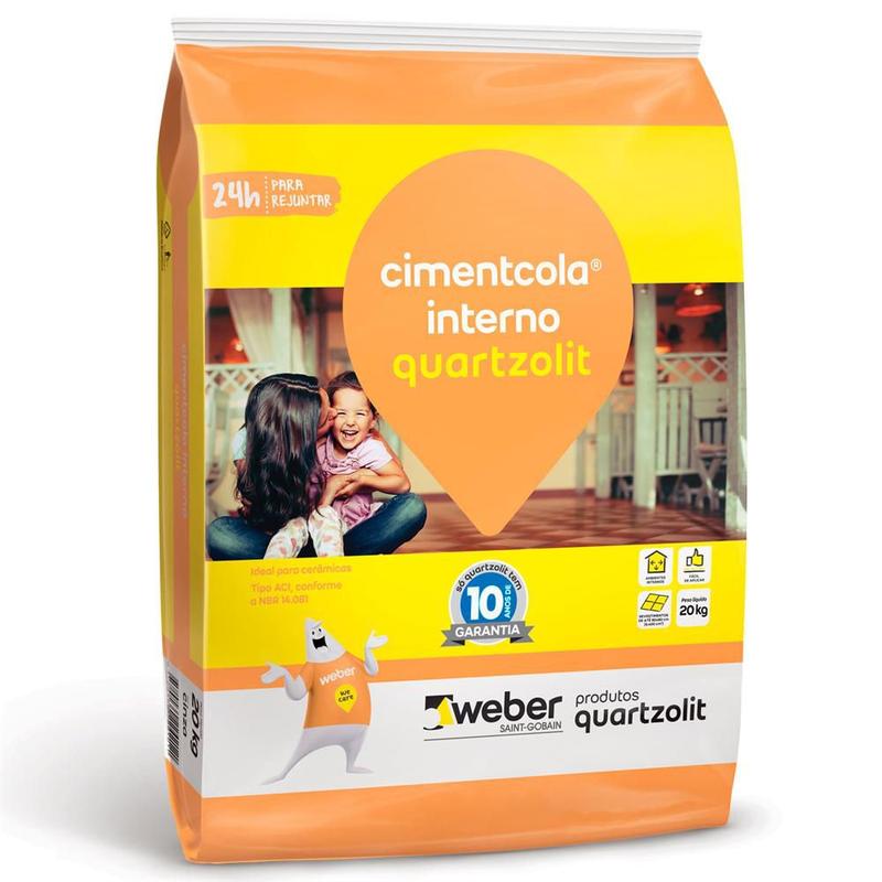Argamassa Colante Cimentcola Interno Cinza 20kg - Quartzolit ...