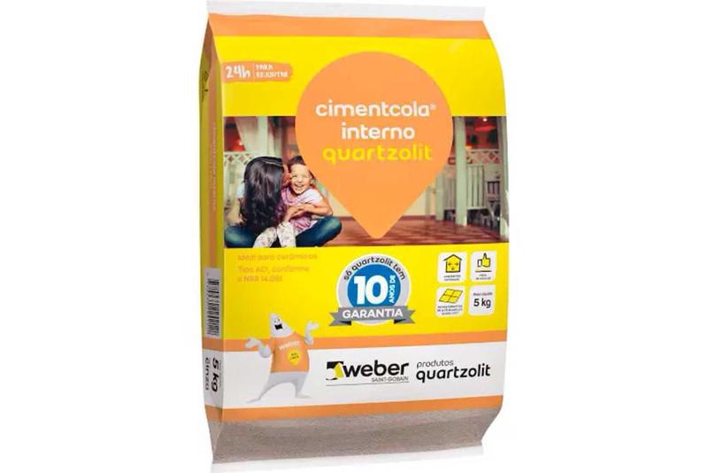 Argamassa Colante Cimentcola Interno Cinza 5kg - Quartzolit - Argamassa ...