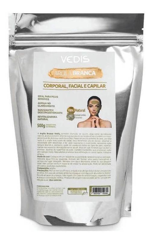 Argila Branca Facial Corporal E Capilar Vedis 500g - Argila Corporal ...