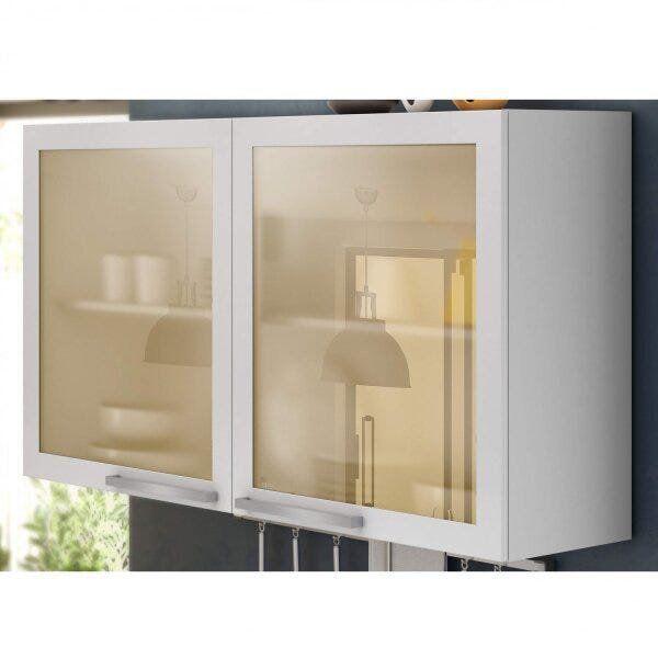 Armário Aéreo de Cozinha 2 Portas de Vidro Refleta 1 Prateleira 120cm ...