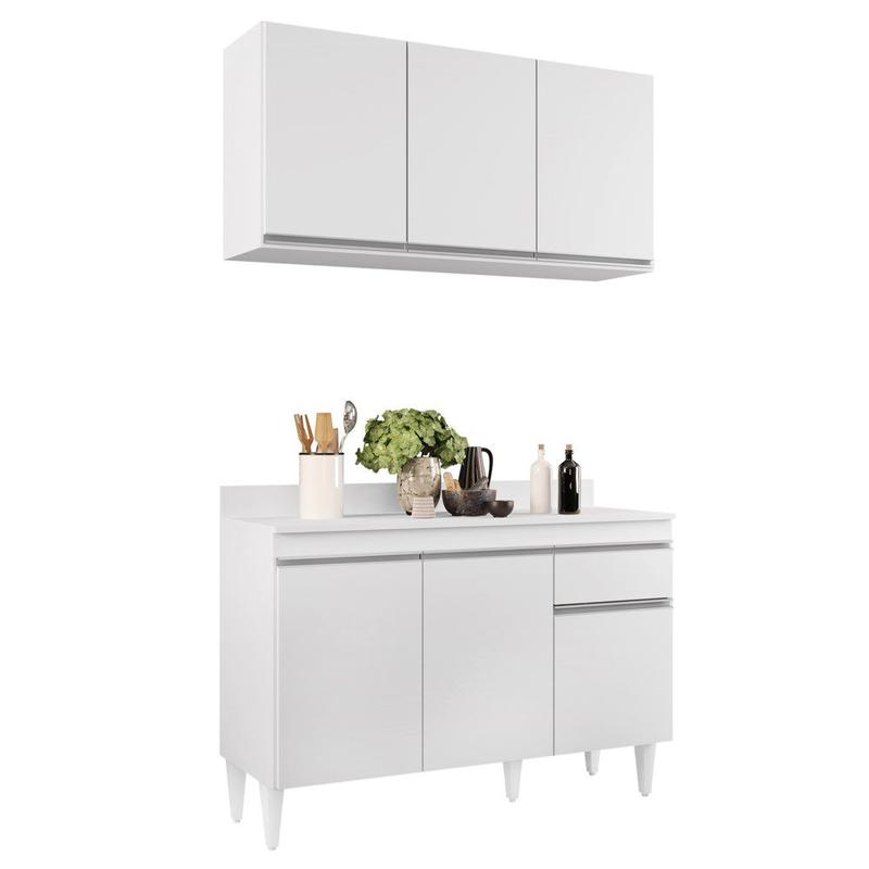 Armário Aéreo Virgínia e Balcão para Pia com Tampo 120cm Arizona Branco ...