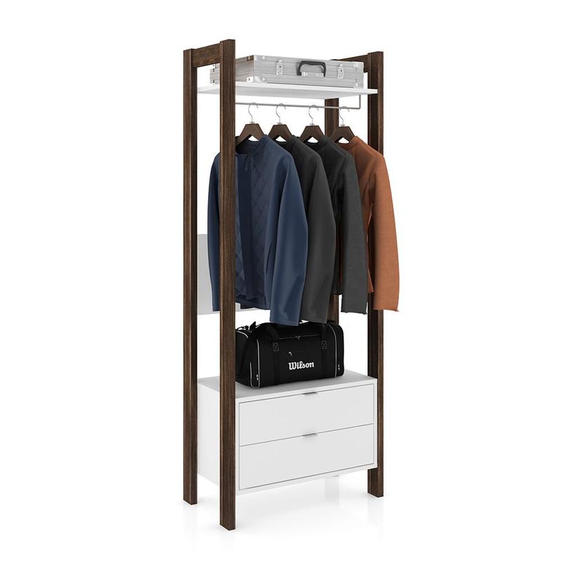 Armário Alto Closet para Escritório Home Office AZ1011 MDP Branco/Nogal ...