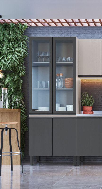 Armário Cristaleira Quiditá 4 Portas 80x218,5 Fumê/Grafite/Vidro ...