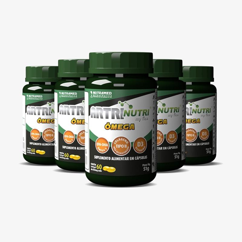 Artrinutri Ômega - Colágeno Tipo 2 + Ômega 3 + D3 - 60 cápsulas - Kit 5 ...