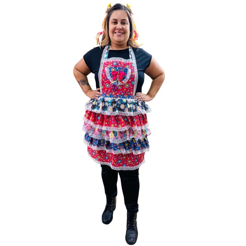 Avental Junino Rodado Colorido Com Laço e Bababo - Fantasia Caipira ...