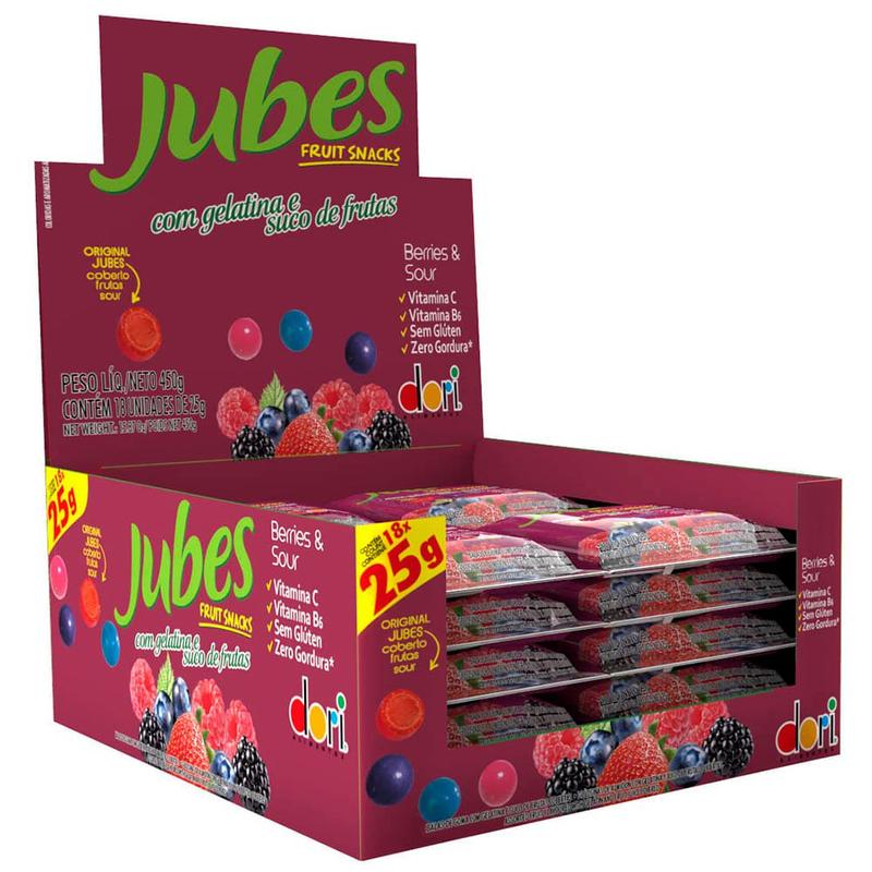 Bala de Goma Jubes Fruit Snacks Berries&Sour 25g c/24 - Dori - Balas ...
