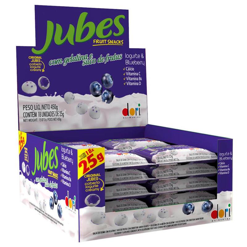 Bala de Goma Jubes Fruit Snacks Iogurt&Blueberry 25g c/24 - Dori ...
