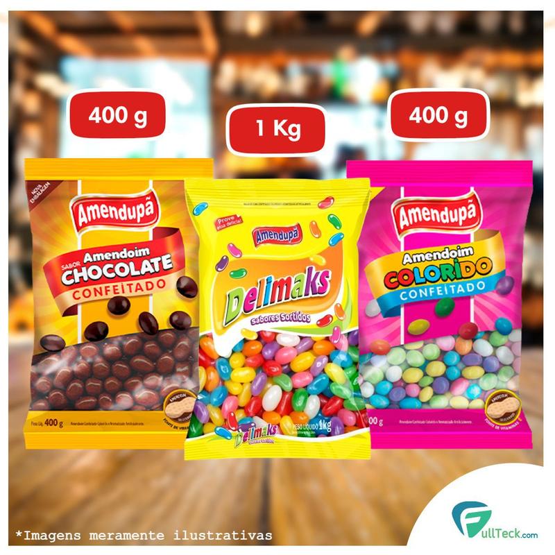 Bala Goma Delimaks + Chocolate 400g + Colorido 400g Amendupã - Delimaks ...