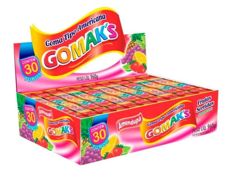 Bala Goma Tubo Frutas Gomaks Caixa C/30unid. - 960g - AMENDUPÃ - Balas ...