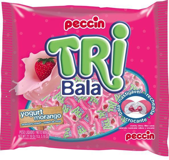 Bala Recheada Peccin TriBala Yogurt Morango Saco 500g - Balas ...