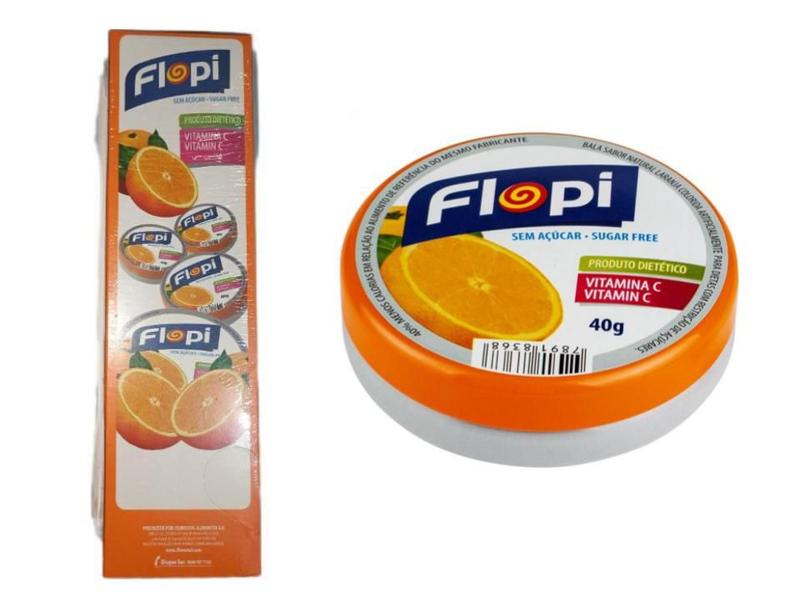 Bala Sem Açúcar Flopi Laranja Lata 40g C/10 Unid - FLORESTAL - Balas ...