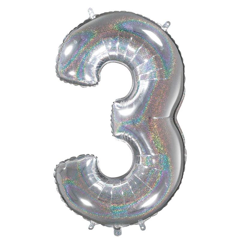 Balão de Número Médio Metalizado Prata Holográfico 70cm - Apollo Festas ...